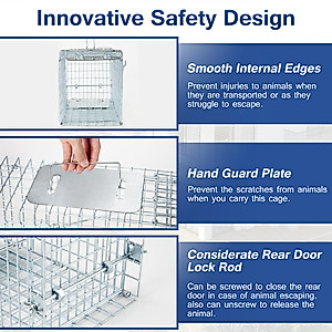 Humane Rat Trap Cage Live Rat Traps Humane Cat Traps Catch Release Live Animal Rodent Cage Collapsible Galvanized Wire for Rabbit Small Groundhogs Squirrel Mole Gopher Mice Chipmunk-24X8X7.2In