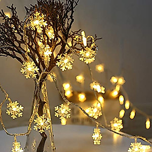 50 Led Snowflake LED Lights with Remote Control Timer, Battery Powered Snowflake Shaped LED String Lights for Christmas Indoor Outdoor, Party,Festival Garden Decor (Warm-White Snowflake, 16.5)