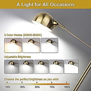 Mlambert 3-Color in 1 LED Desk Lamp with USB Charging Port, Swing Arm, Fully Dimmable, Eye-Caring Task Lamp, Touch Control Brass Metal Architect Drafting Table Lamp for Bedside, Office, Work, Reading