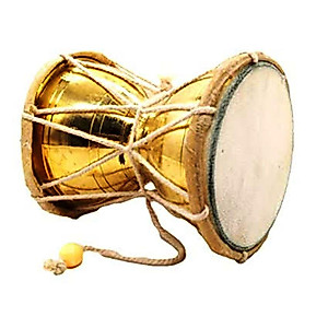 NEW LATEST 6 INCH PURE BRASS DAMARU / HAND DRUM HAND PERCUSSION WITH PURE COTTON ROPE FOR PUJA AND MUSICAL CONCERT THNAKS GIVING