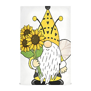 Kigai Kitchen Towels Set of 4, Cute Gnome and Sunflower Highly Absorbent Dish Towels Reusable Cleaning Cloths Washable Tea Towels Hand Towel 28 x 18 Inch