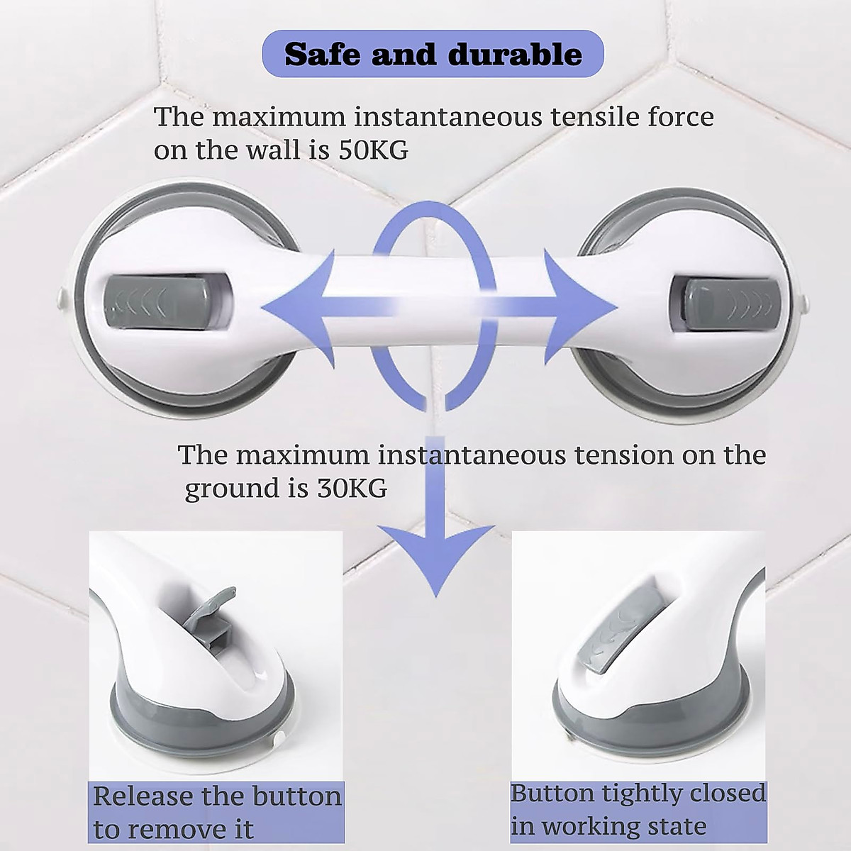 2 Pack Grab Bars for Showers - Shower Handle Strong Suction Shower Bar, Safety Grab Bars for Bathtubs and Showers Chair for Inside Shower Accessories, Bathroom Grab Bar for Seniors, Handicap,Elderly