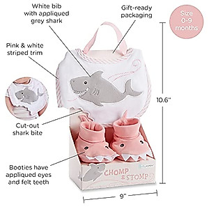 Baby Aspen Chomp and Stomp Shark Bib and Booties Gift Set, Pink
