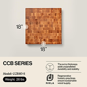 John Boos Block CCB183-S Classic Reversible Maple Wood End Grain Chopping Block, 18 Inches x 18 Inches x by 3 Inches