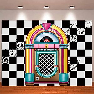 HQM Back to 50's Sock Hop Photography Banner Birthday Rock Roll 50's 60's Hop Party Photo Background Retro Diner Time Classic Backdrop 71x47.2 Inch Supplies
