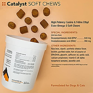 Animal Pharmaceuticals Catalyst+ Omega 3 Fish Oil for Dogs & Cats - Allergy & Shedding Supplement - Dog Dry Skin and Coat Support - Low-Allergen Cheese Flavor Soft Chews - 60 ct