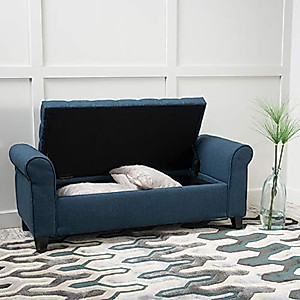 Christopher Knight Home Keiko Fabric Armed Storage Bench, Dark Blue, Dimensions: 19.75”D x 50.00”W x 20.5”H