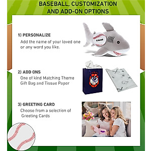 DolliBu Grey Shark Stuffed Animal with Baseball Plush - Soft Plush Huggable Shark Adorable Playtime Plush Toy, Cute Ocean Life Gift for Kids and Adults - 12 Inches