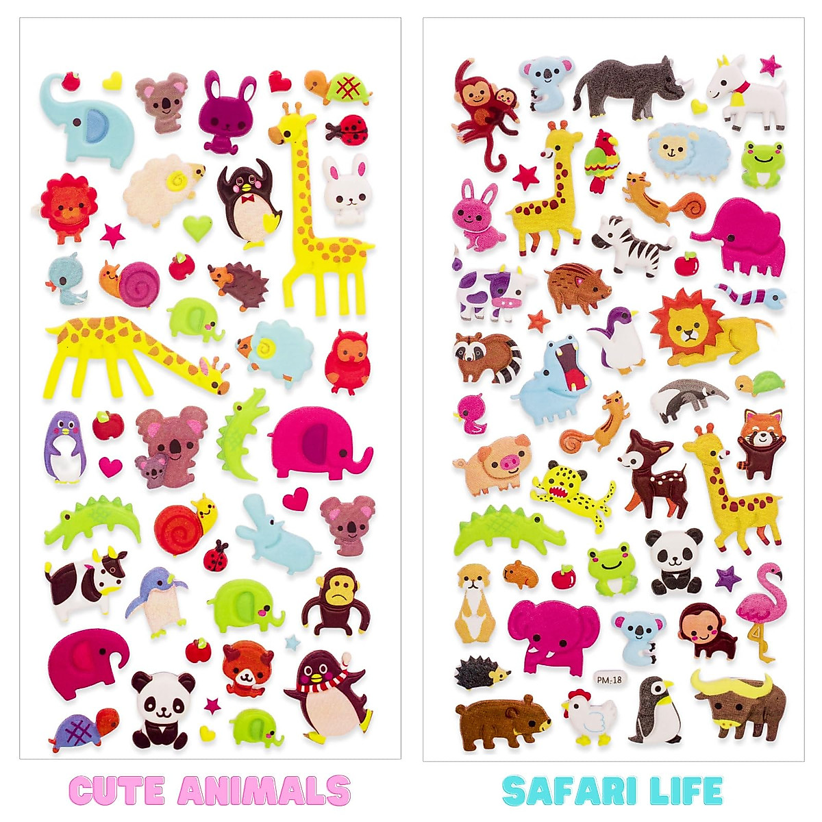 IMNEXT2U 3D Puffy Stickers for Kids Resuable Sticker for Toddler, Boys, Girls 4 Sheets - Mother Child Animals, Dogs, Cats, Elephant, Giraffe, Monkey, Sheep, Panda, Koala, Rabbit (Zoo)