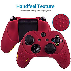 CHINFAI Xbox One S/X Controller Grip Skin Anti-Slip Silicone Protective Cover Case for Xbox 1 Controller with 4 Set Thumbstick Caps (Red)