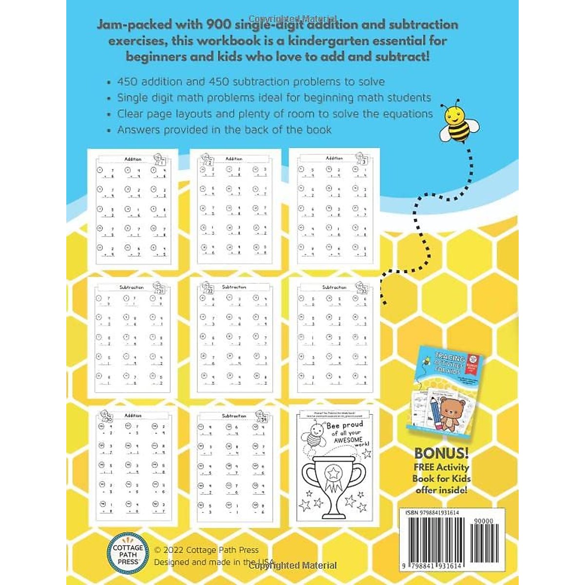 Addition and Subtraction Kindergarten Math Workbook: Beginner Math Book for Pre-K and Kindergarteners Learn to Add and Subtract Single Digits Ages 4 to 6