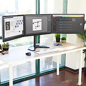 Mount-It! Triple Monitor Stand - Freestanding Computer Desk Mount Fits Up to 27 Inch Monitors, VESA 75, 100 Compatible