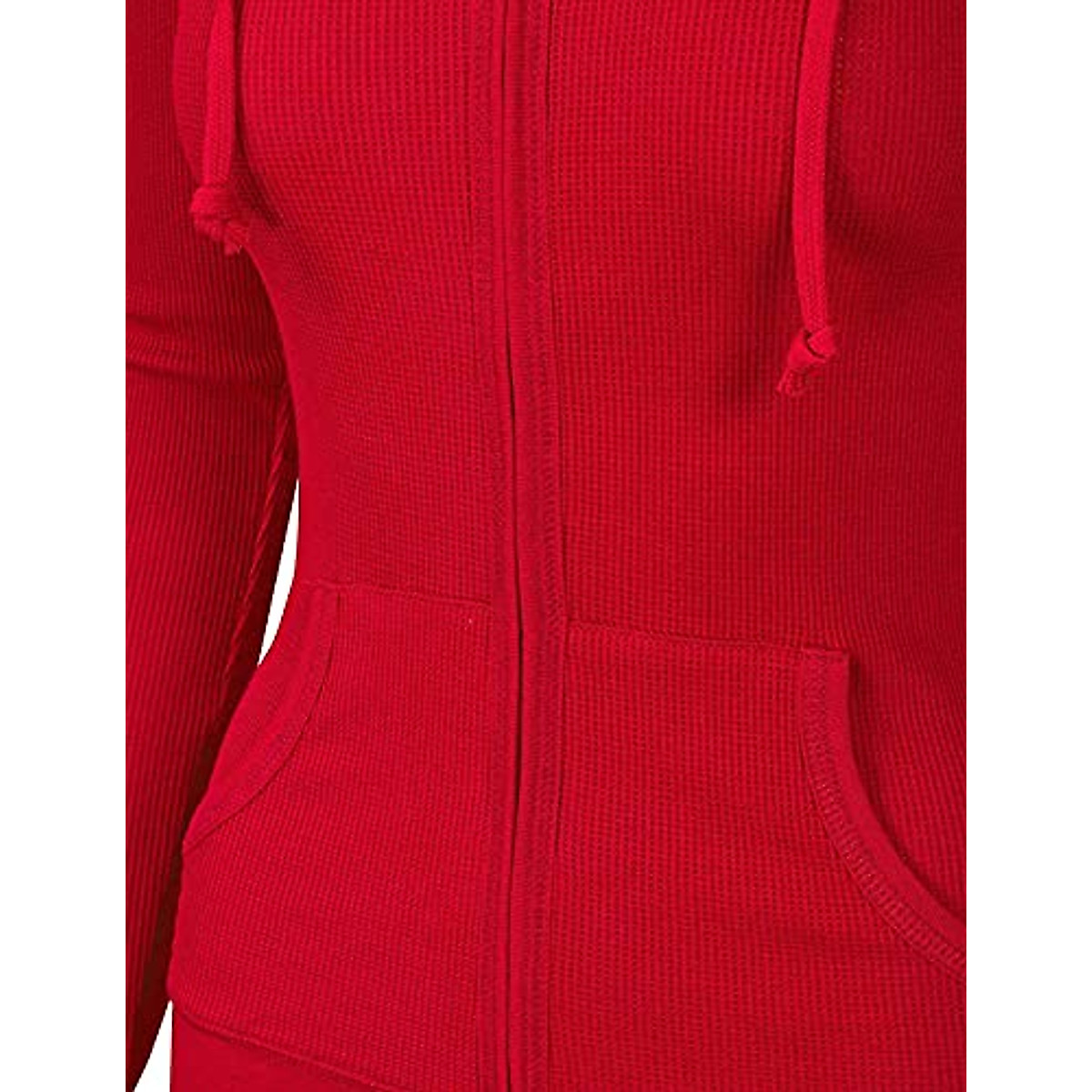 OLLIE ARNES Women's Thermal Long Hoodie Zip Up Jacket Sweater Tops Thermal_RED XL