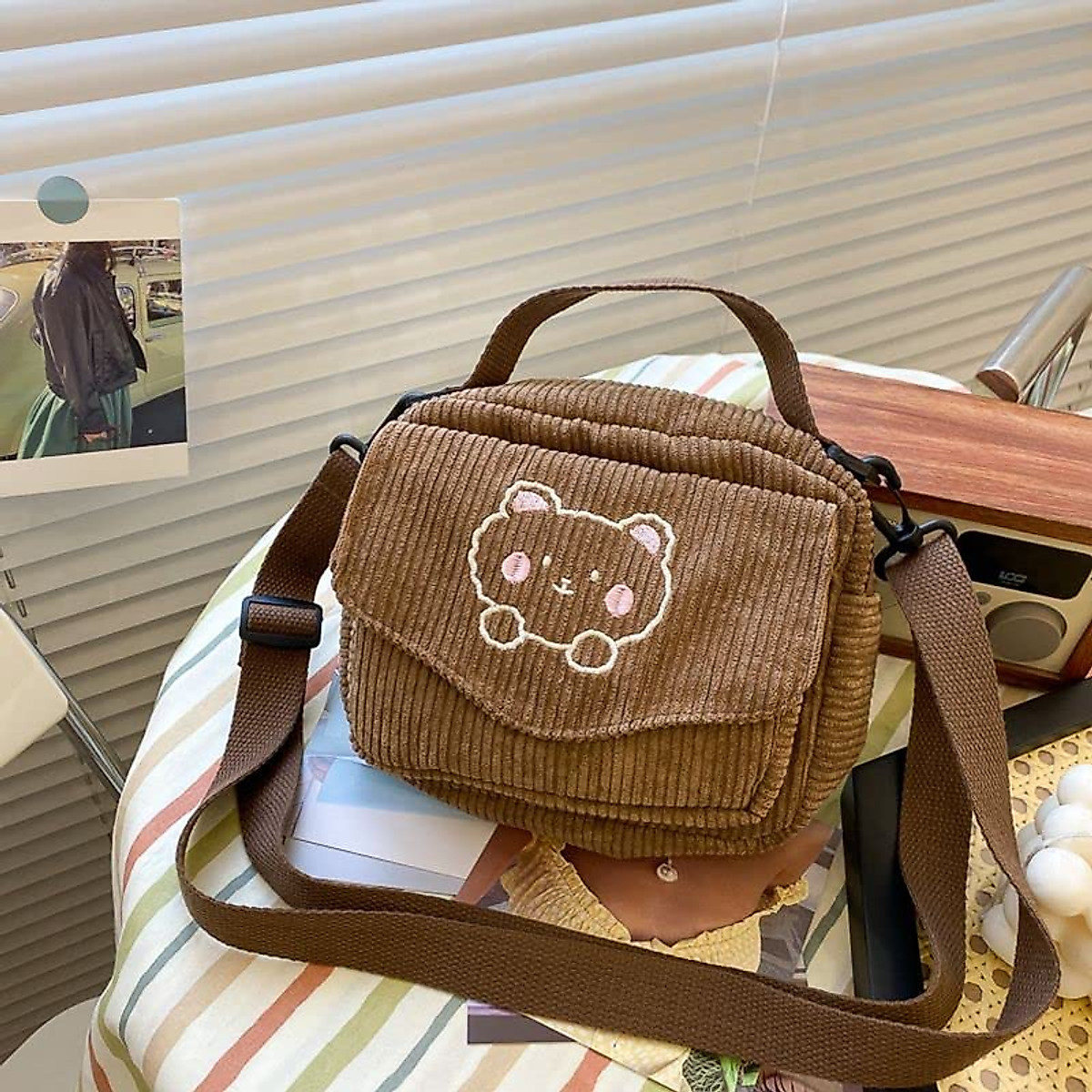 AWXZOM small cute Corduroy Crossbody bag min Kawaii Purse Crossbody Bag small Kawaii Wallet small Kawaii Crossbody Bag (brown)