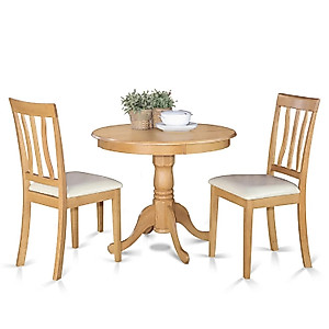 East West Furniture Antique 3 Piece Kitchen Set for Small Spaces Contains a Round Dining Room Table with Pedestal and 2 Faux Leather Upholstered Chairs, 36x36 Inch, Oak