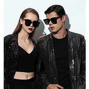 MUAMUA Women Fashion Polarized Sunglasses Oversized Square Men Sun Glasses UV400 Lightweight Black