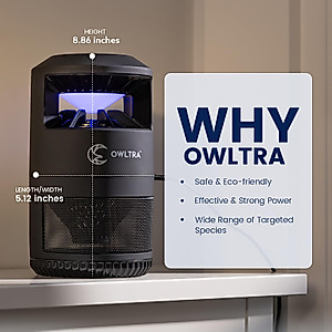 OWLTRA IMT-L60 Indoor Electric Insect Trap, Catcher & Killer Lamp for Fruit Flies, Mosquitos, Moths, Gnats, and More with UV Light Attraction and Fan Suction, Black
