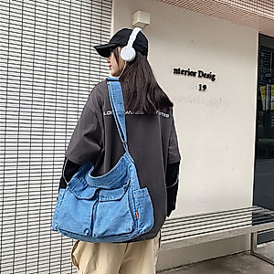 JBB Denim Shoulder Bag Casual Retro Handbag Women Travel Crossbody Bag Lightweight-LIGHT BLUE