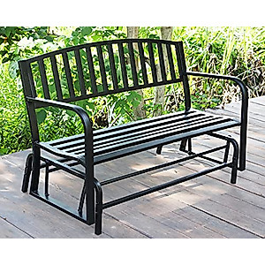 PayLessHere Metal Patio Glider Bench Outdoor Glider Bench Outdoor Swing Rocking Chair Patio Swing for Outside Garden Porch Yard,Black