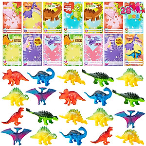 JOYIN 28 Pack Valentines Day Card with Dinosaur Figure Toys for Valentine Kids Party Favor, Classroom Exchange Prizes, Valentine’s Greeting Cards