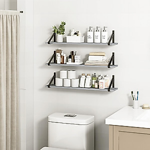 Fixwal Floating Shelves, 24 Inch, Gray, Wall Bookshelf, Set of 3, Large Floating Book Shelves, Rustic Wood Wall Storage Shelves