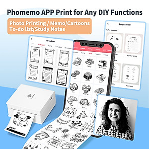 Memoqueen Mini M02 Pocket Printer, Portable Bluetooth Thermal Sticker Printer Mobile Printer, Compatible with iOS & Android, for DIY Journal,Notes, Cartoon,Mini Banner, White