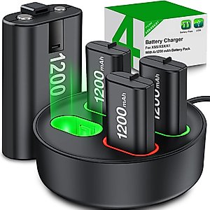 USB C Charger Station for Xbox One Rechargeable Battery Pack, 4x1200mAh (4x2880mWh) Batteries for Xbox One Controller, Battery Packs for Xbox Series X/Xbox Series S/Xbox One S/Xbox One X/Elite