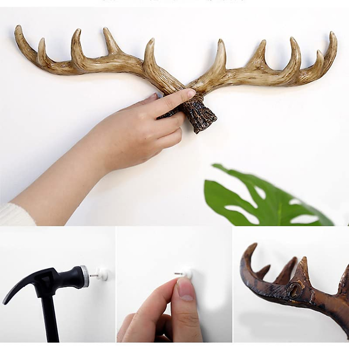 Wall Mount Hook,Coat Rack Wall Mounted,Retro Antlers Hook Decoration Wall Mount Hook Heavy Duty Hanger Towel Rack Light Color