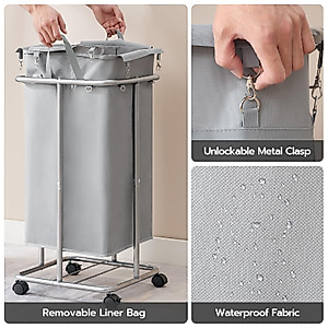 HOOBRO Laundry Basket with Wheels, 30 Gallons (114 L) Rolling Laundry Hamper, Narrow Slim Laundry Sorter with Removable Oxford Fabric Bag, Laundry Room, Dorm Room, Bedroom, Gray and Silver SG06XY01