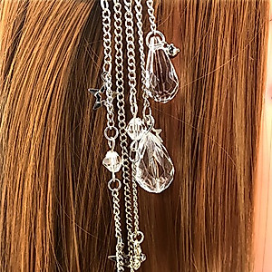 QTMY Moon Rhinestone Tassel with Crystal Beads Charms Hair Clip Pin Hair Chain Jewelry Hair Accessories (Silver)