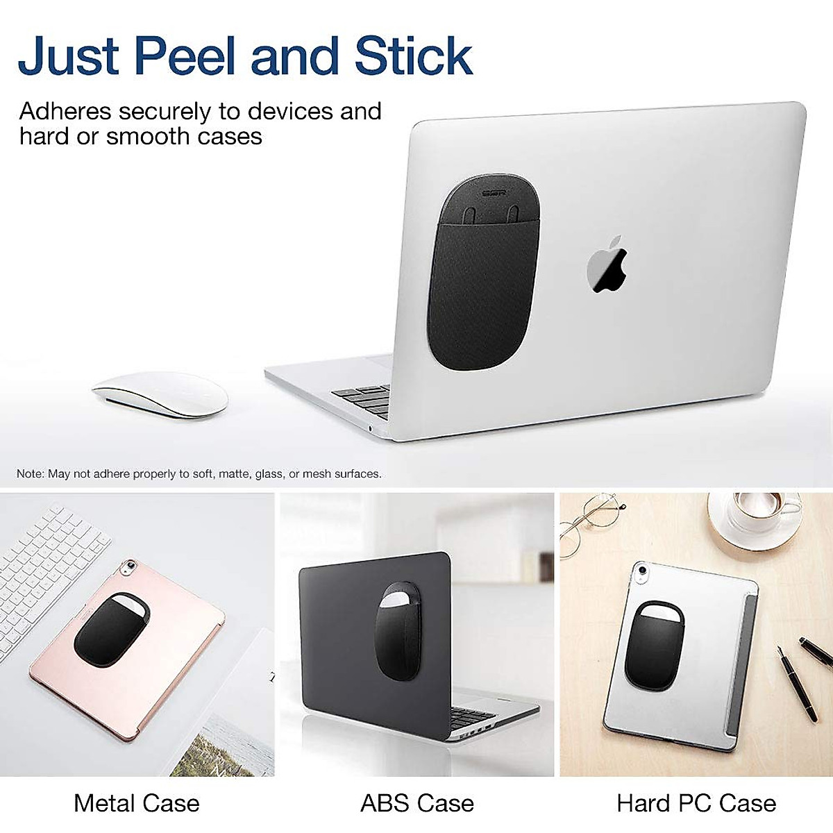 ESR Slim Mouse Holder, Case for Magic Mouse, with Reusable Adhesive, No Glue Residue, Compact Elastic Pouch/Carrying Sleeve, Can Be Attached to iPad or MacBook, Black