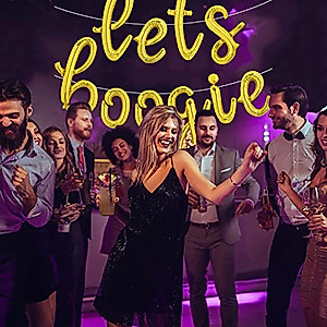 Gold Lets Boogie Balloons Banner,16 Inch Lowercase Gold Foil Helium Sign for 1980s Back to 70's 80's 90's Disco Themed Disco Fever Party or Birthday Party Supply