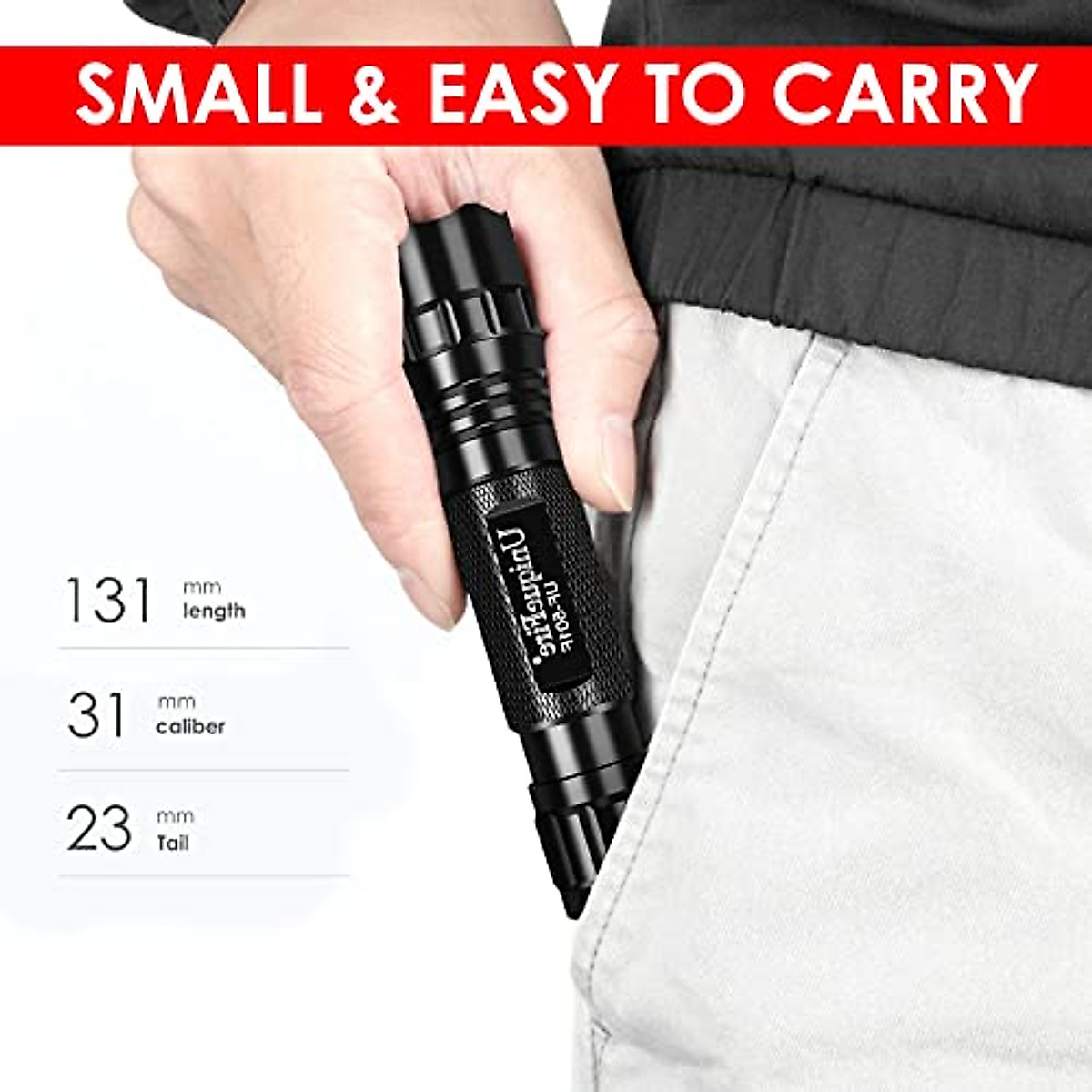 UniqueFire 501F Small Tactical Flashlight with Holster, Mini LED Zoomable Flashlight High Lumen Duty Flashlights with IPX-65 Waterproof EDC Flashlight Bright Flashlight (501F_1M)