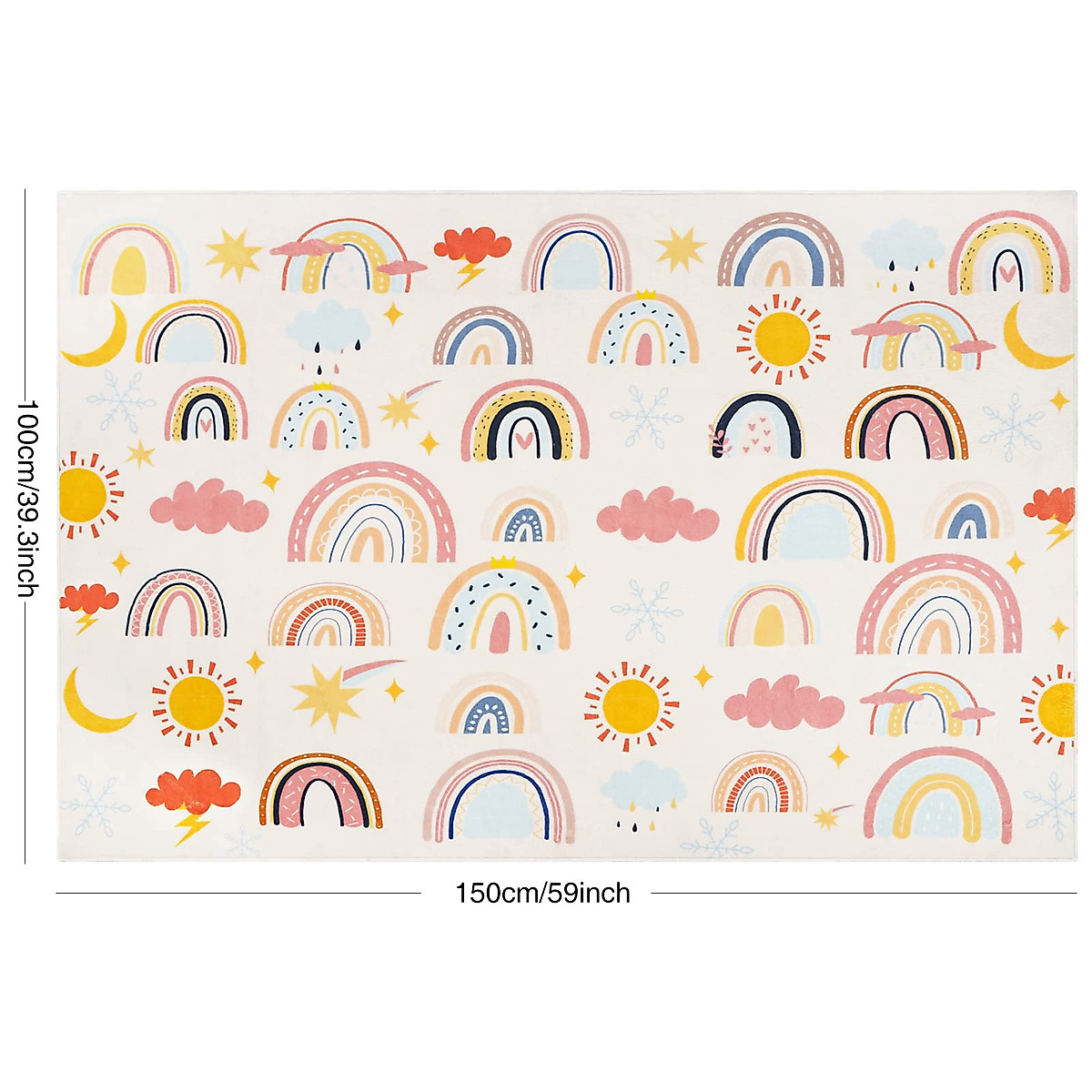 LTKOUGFAM Soft Kids Area Rug, Large Washable Space Mat, Non-Slip Cute Rainbow Weather Baby Crawling Floor Mat for Living Room Playroom Classroom Bathroom (59" x 39" S)