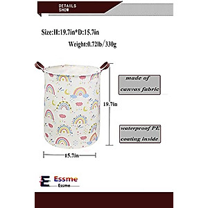 ESSME Rainbow laundry basket,Collapsible Kids Laundry Hamper with Waterproof PE Coating,Girls Hamper Nursery Hamper for Girls Room Decor,Toy storage,Gift Basket.(Rainbow)