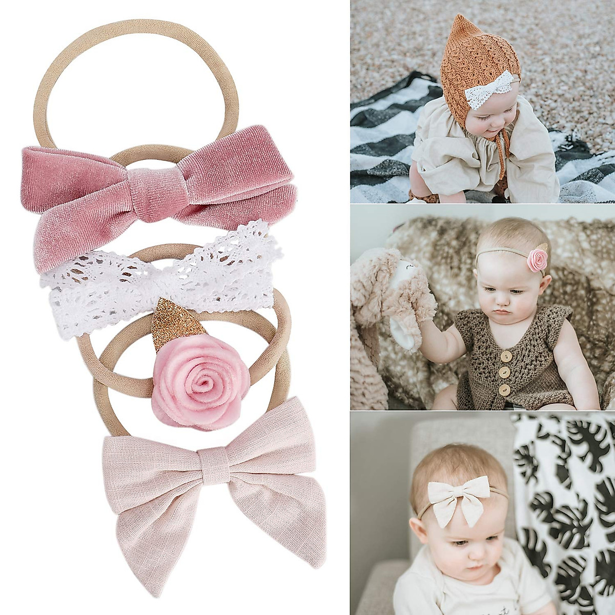 MiiYoung 10-Pack Baby Girl Headbands and Bows, Newborn Infant Toddler Hair Accessories