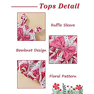 Kiluex Toddler Baby Girl Summer Clothes Ruffle Floral Tops + Solid Shorts with Headband 3PCS Outfits Set for Girls (B-Pink, 12-18 Months)
