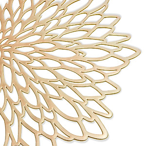 Juvale 10-Pack Gold Vinyl Placemats - Round Leaf Design Table Chargers for Fall Dining Table Settings (14.4 in)