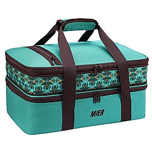 MIER Insulated Double Casserole Carrier Bag Thermal Lunch Tote for Lasagna Lugger, Potluck Parties, Picnic, Beach, Fits 9 x 13 Inches Baking Dish, Casserole Dish, Expandable by Mid Zipper, Teal