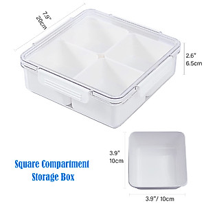 Famiredo Food Storage Organizer with Lid, Divided Serving Tray with 4 or 5 Removable Boxes, Stackable Refrigerator Organizer Bins Produce Saver for Meal Prep(Square)