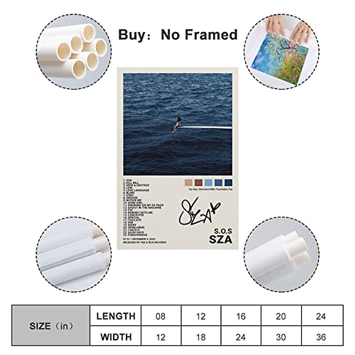 SZA Poster SOS Poster Canvas Poster Unframe: 12x18inch(30x45cm)