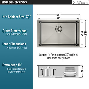 22"x18.5"x10" High-end 22 inch Undermount Stainless Steel Kitchen Sink. Full Accessory Set. XL Single Bowl Deep Basin. 16 Gauge Thick.