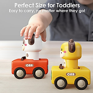 iPlay, iLearn Press to Go Car Toys for Toddlers 1-3, Baby Animal Racing Cars, Infant Play Vehicle Set, Baby Push Go Friction Car Toys for 6-9-12-18 Months, 1st Birthday Gifts for 1-2 Years Old Boys