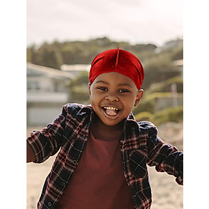 8 Pieces Velvet Baby Durags Kids Durag Caps 360 Wave Wide Strap Headwraps Long Tail Turban Beanies for Boys Girls