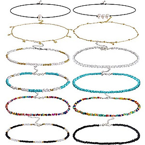 ONESING 12 Pcs Beaded Necklace Women Bohemian Necklaces for Teen Choker Necklace for Women Beaded Choker Necklace Cute Things for Teen Beach Necklaces Seed Bead Necklace