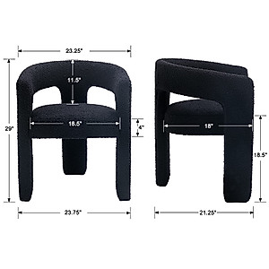 Modern Sherpa Barrel Dining Chair Upholstered Faux Fur Dining Room Chair with Arm Comfy Accent Side Chair for Kitchen/Living Room/Reception, Black