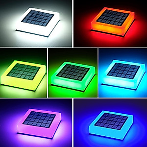 T-SUN Solar Post Caps Lights, RGB Changing Color Solar Post Lights Outdoor, IP67 Waterproof Solar Powered Fence Lights Deck Post Cap Lights for Garden Fence Patio
