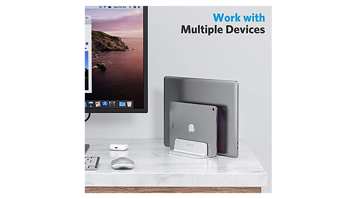 OMOTON Vertical Double Laptop Stand - Adjustable Desk Holder
