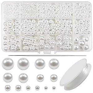 TOAOB 1400pcs White Pearl Beads for Jewelry Making 3mm to 14mm Plastic Pearl Beads Loose Round Faux Pearl Beads with Holes for DIY Crafts Earring Necklace Vase Filler and Home Decoration