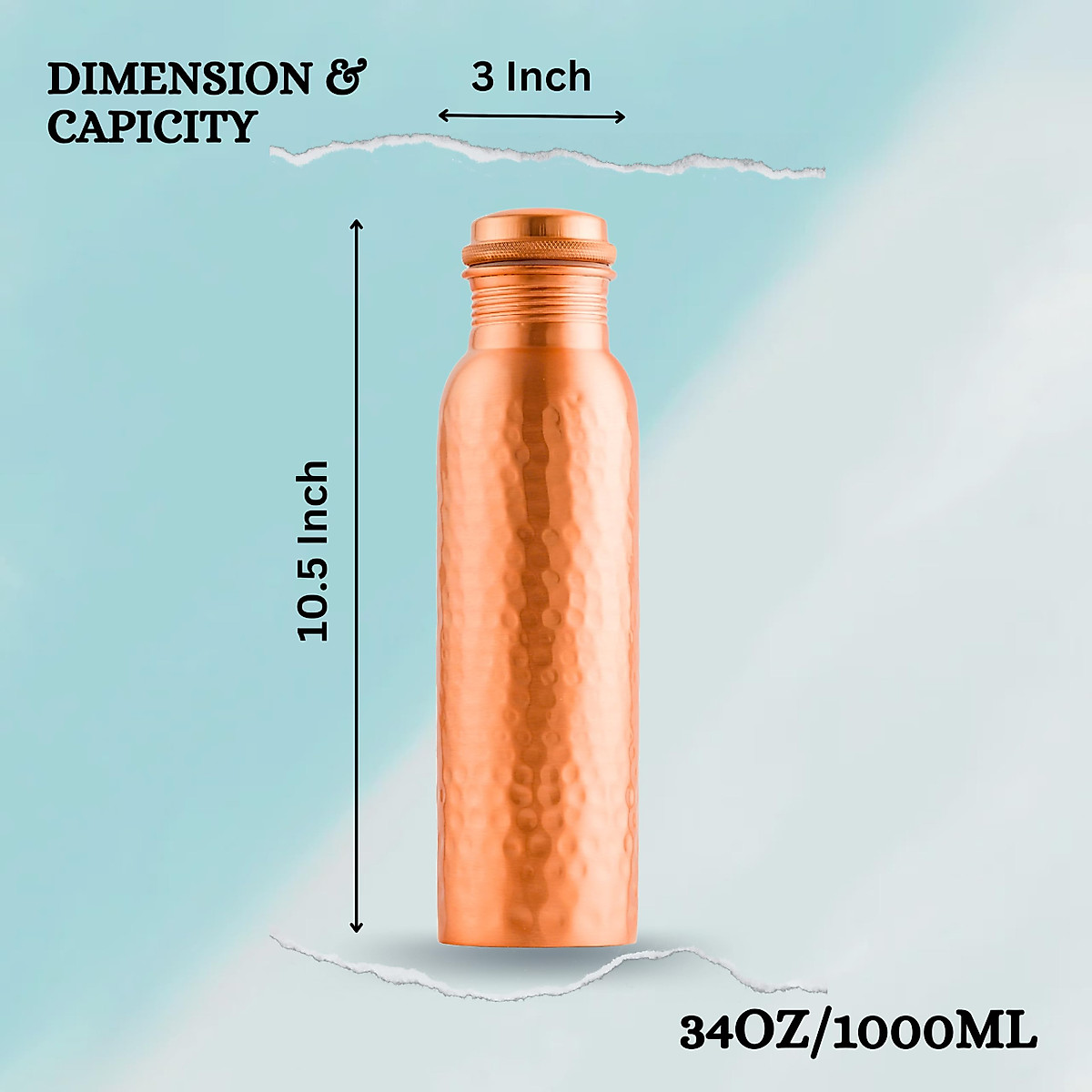 BLIXIFY Copper Water Bottle (34oz/1000ml) Handcrafted Ayurvedic 100% Pure Copper Water Bottle for Drinking | Heavy Duty, Leak-proof & Lab-Tested | Perfect for Everyday Use, Gifting, Travel